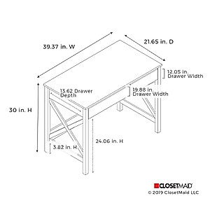 ClosetMaid 3950 X-Frame Design Writing Desk or Console Table with Drawers, White Wood