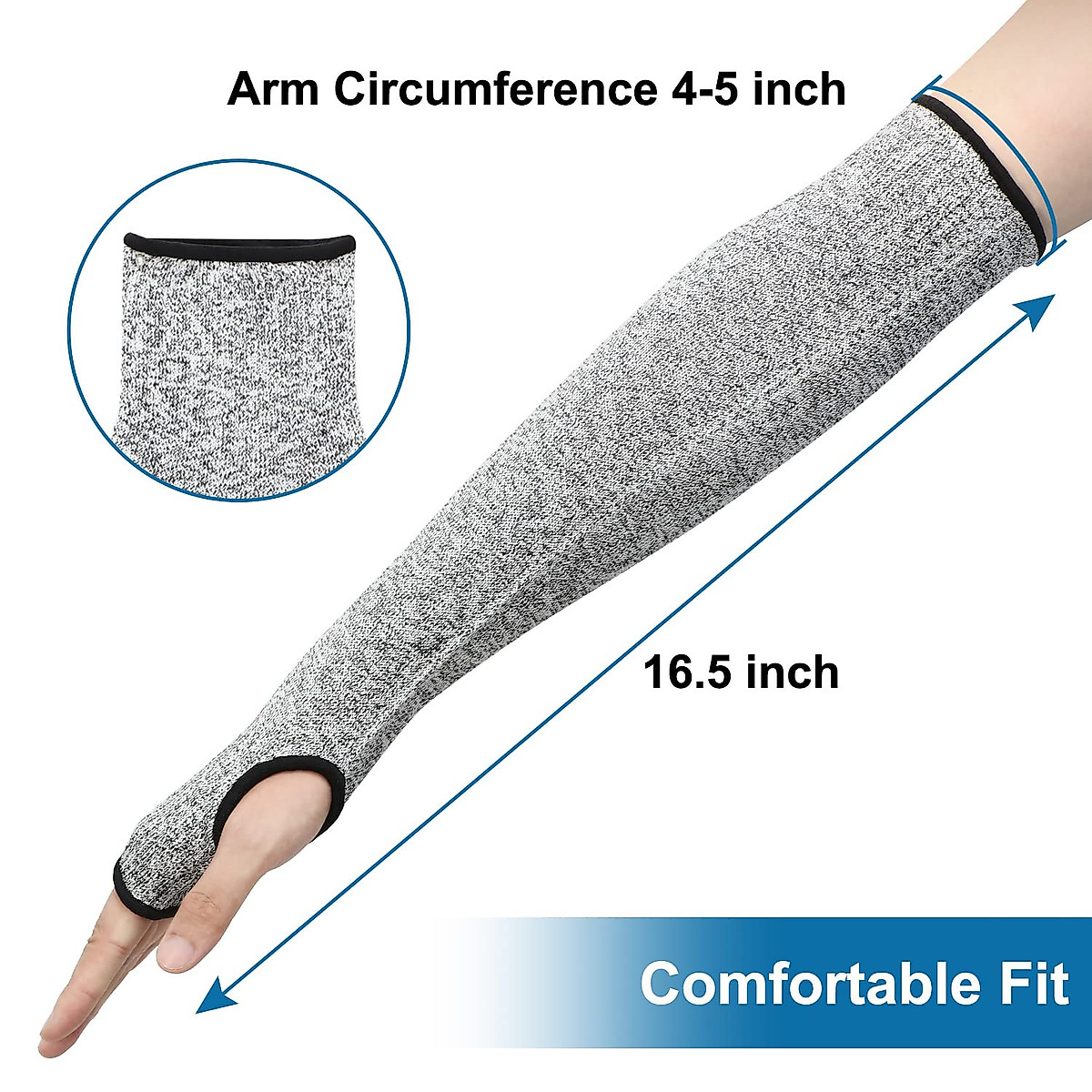 Geyoga Arm Protection Sleeves Level 5 Cut 2 Pairs Heat Resistant Sleeves Protectors for Thin Skin Bruising Men Women(Gray, Black,Large)