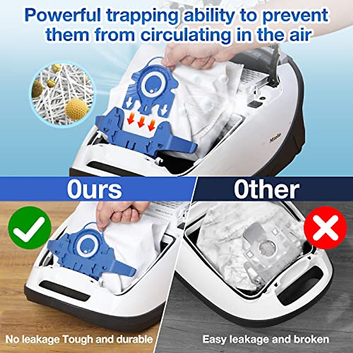 Rowhalf 12 Pack 3D Airclean Dust Bags, Compatible with Miele GN Vacuum Cleaner Bags, Replacement for Miele Classic C1 Complete C1, C2, C3, S400i S600 S2 S5 S8 Series, with 4 MP Filters, 4 AirClean Filters