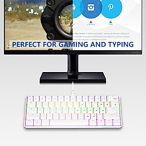 RedThunder 60% Mechanical Gaming Keyboard, 61 Keys Ultra-Compact Wired Mini Keyboard, Rainbow RGB Backlight for Typist Laptop PC Mac Gamer (White, Red Switch)