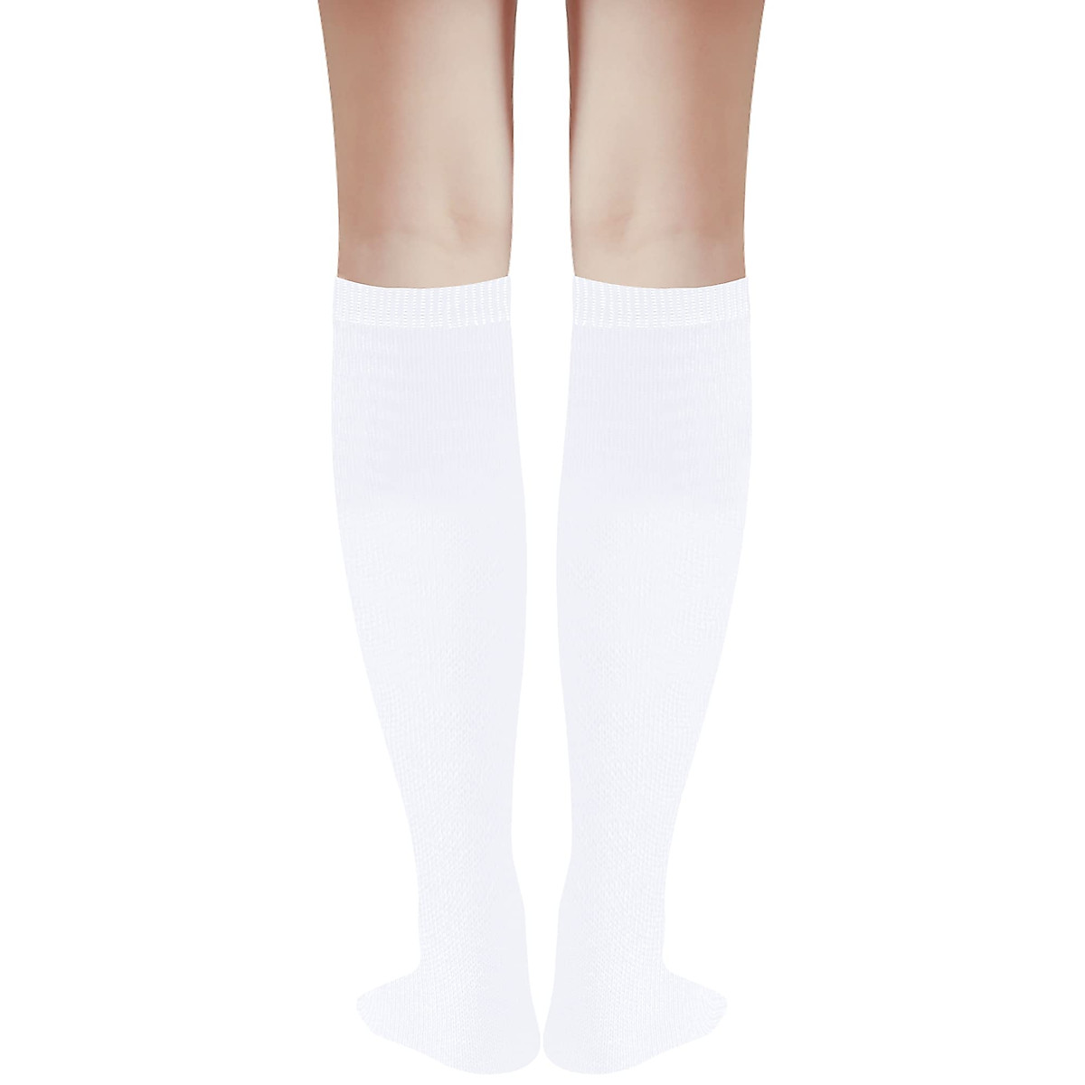 DOOVID Casual Knee High Socks for Women Tube Socks Elasticity Athletic Socks Thin Stripe Knee High Stockings White One Size