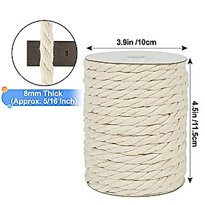 Tenn Well 8mm Macrame Cord, 59 Feet 3Ply Twisted Craft Cotton Rope Thick Nautical Rope for Crafts, Wall Hangings, Plant Hangers, Knotting, Rope Basket Making (Beige)