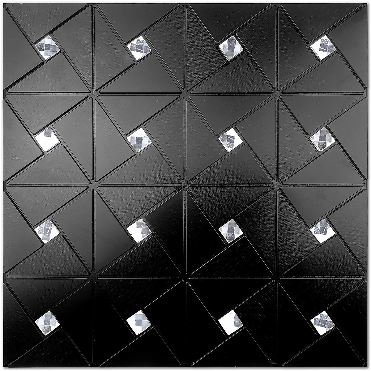 Vamos Tile Peel and Stick Backsplash Tile - Metal Tile Stick on Backsplash for Kitchen and Bathroom Black Windmill Puzzle Glass Mixed Self Adhesive Mosaic Tiles(12"x12"x10 Sheets)