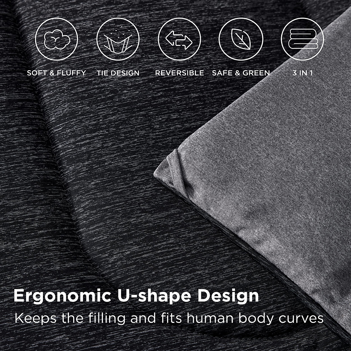 Bedsure Twin/Twin XL Comforter Set - Cooling and Warm Bed Set, Charcoal Black Reversible Bedding for All Season, 2 Pieces, 1 Twin/Twin XL Size Comforter (68"x88") and 1 Pillow Case (20"x26")