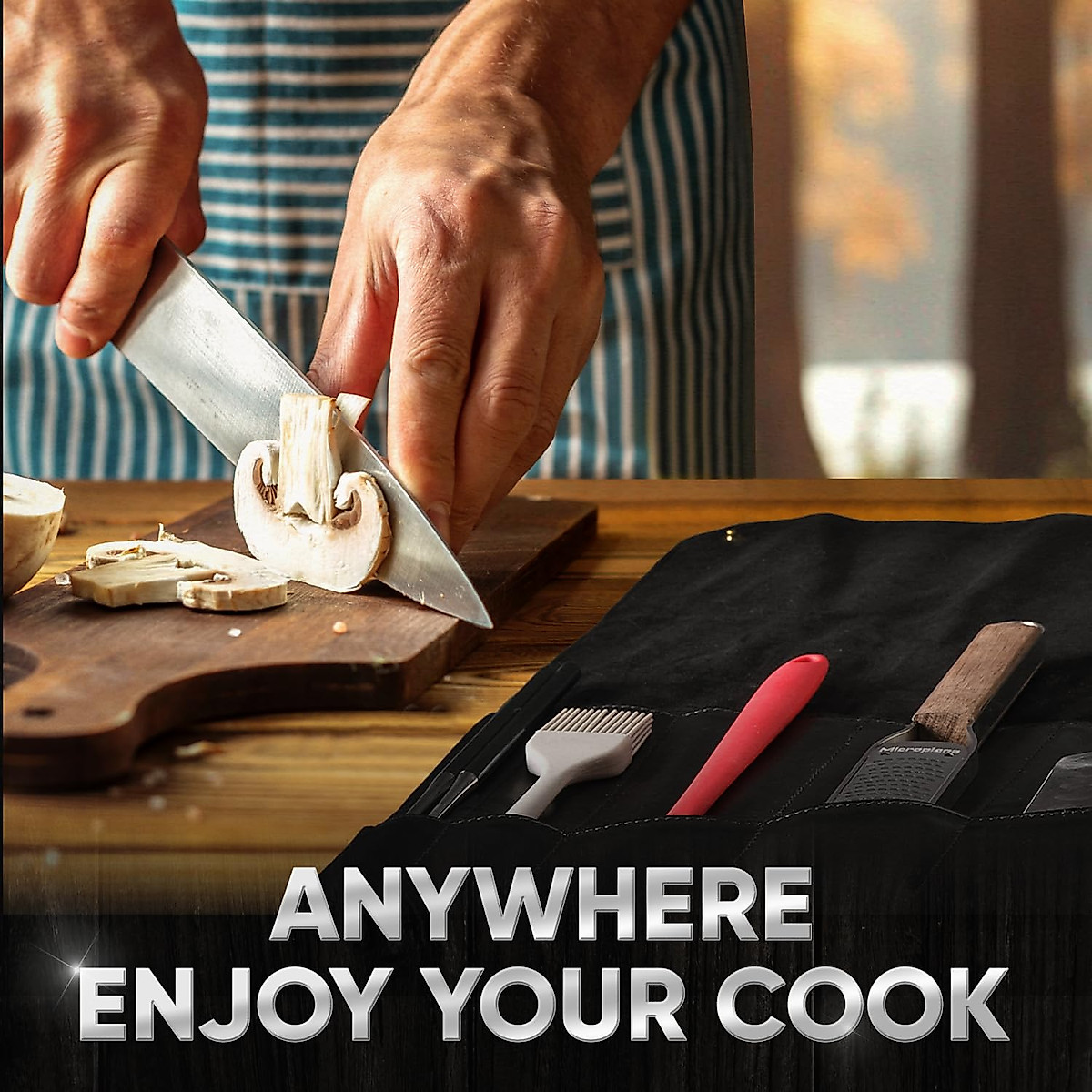 Chef’s Knife Roll bag – Waxed Canvas Cutlery Knives Holders Protectors With 6 Double Slots, Home Kitchen Cooking Tools And Utensils Wrap Bag Wallet, Portable Chef Knife Cases, Travel Tool Roll Pouch