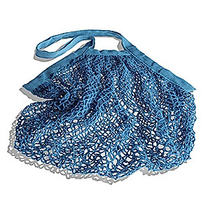COLONY CO String Bags, Organic Cotton Mesh, Long Handles, Washable, Reusable Grocery Shopping Bags, Net Bag, Euro Tote Bag, French Style Bags, Organic Dyes, Large Capacity, 4-Pack (2 Blue + 2 Green)