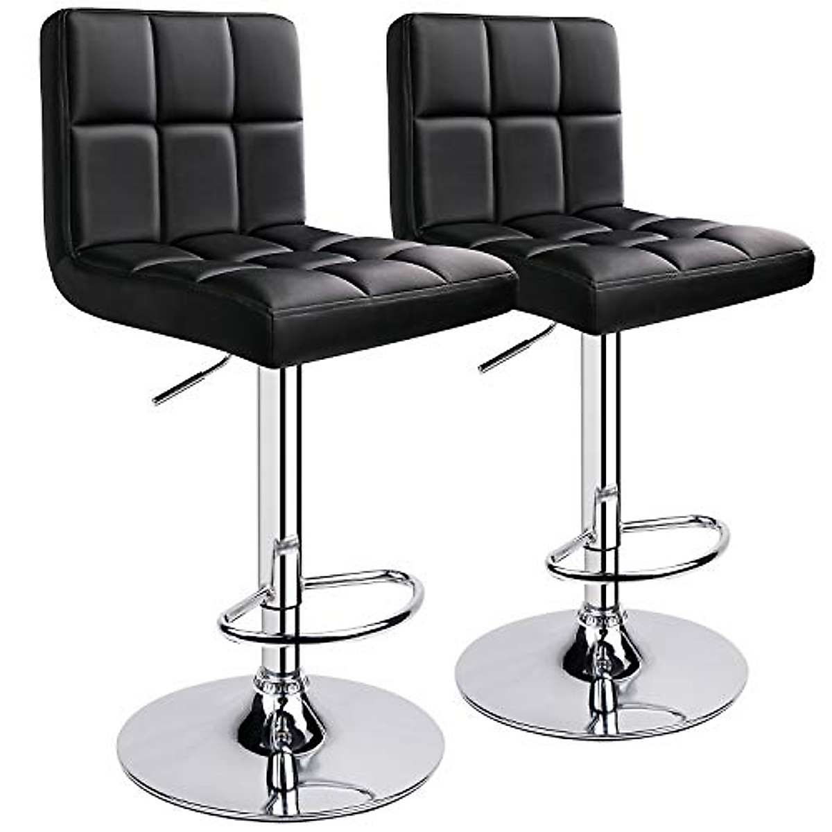 Leopard Bar Stools, Modern PU Leather Adjustable Swivel Bar Stool with Back, Set of 2 (Black)