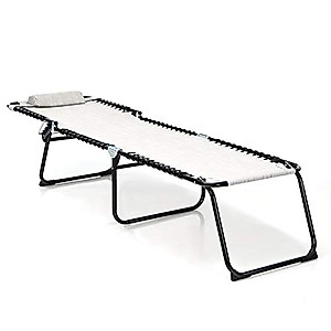 Goplus Beach Lounge Chair, Folding Chaise Lounger with Detachable Pillow & Adjustable 4-Level Backrest & 2-Level Footrest, Sun Bathing Chair for Patio Backyard Garden Outdoor