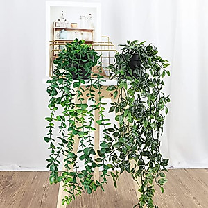 WXBOOM 3 Pack Artificial Hanging Plants Fake Potted Greenery Eucalyptus ,Faux Mandala Vine in Pot for Home Room Indoor Outdoor Shelf Decor