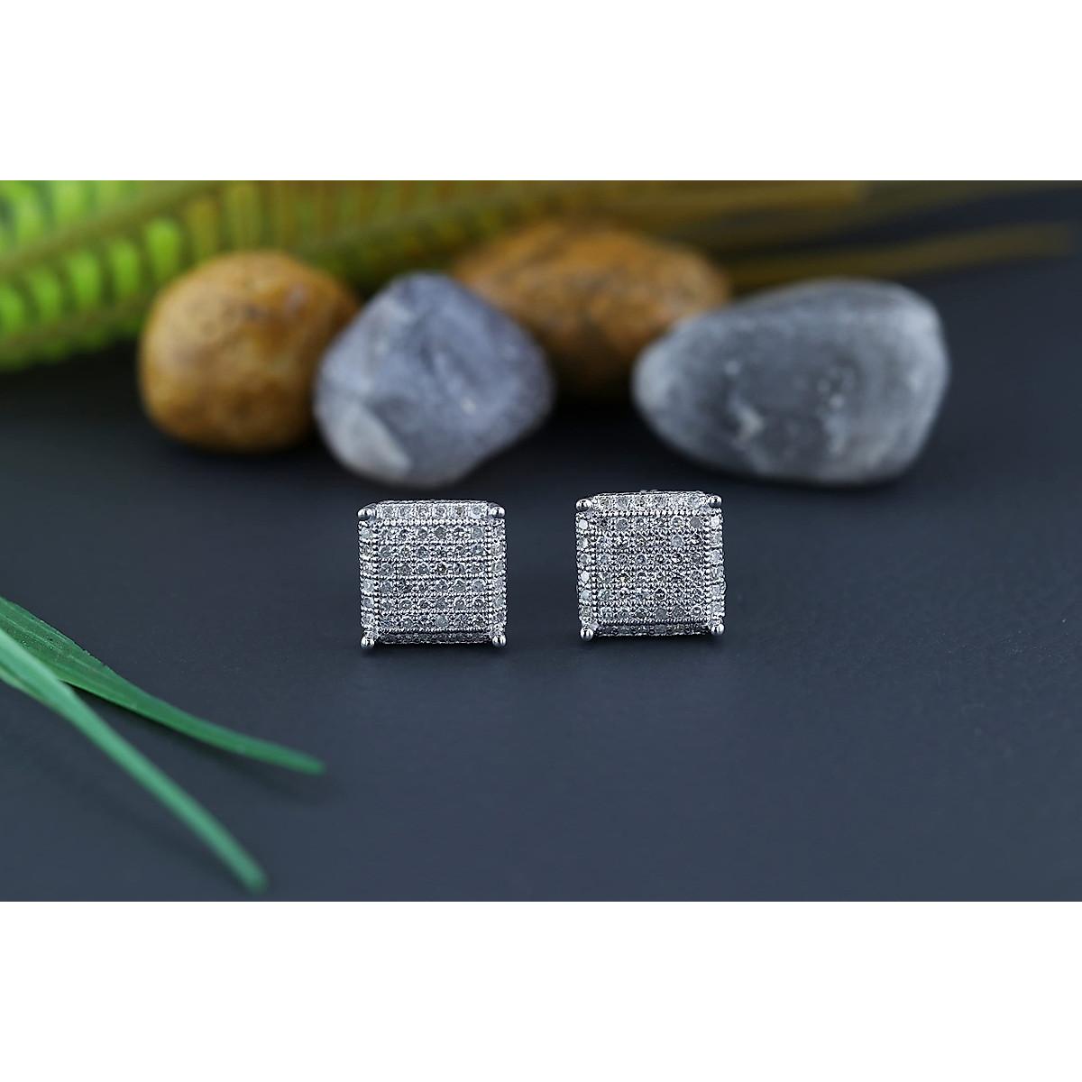 Dazzlingrock Collection Round White Diamond Square Clustered Pushback for Men & Women (Unisex) Stud Earrings (0.55 ctw, Color I-J, Clarity I2-I3) in 925 Sterling Silver