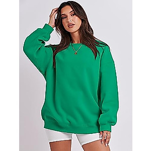 Caracilia Fleece Oversized Sweatshirts for Women Long Sleeve Loose Fit Comfy Pullover Sweater Fall Warm Hoodie Sweatshirt Winter Fashion 2023 Cute Dressy Shirt Teen Girls A1019cuilv-S Green