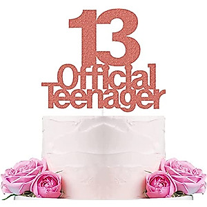 Official Teenager 13th Decorations Rose Gold - Official Teenager Banner Pre-Strung & Official Teenager Cake Topper & Circle Dots Garland & White Rose Gold Confetti Balloons for 13th Birthday Decor