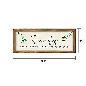 Wartter 16.2x6.4 inches Family Wood Framed Wall Sign with Inspirational Quotes - Family Where Life Begins & Love Never Ends (Family)