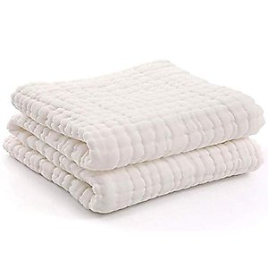 Bamboocart Baby Muslin Swaddle Blanket | Receiving Blanket| Baby Bath Towel | Infant Blanket | Size 41X41 inches| Muslin Cotton Gauze 6 Layer - White