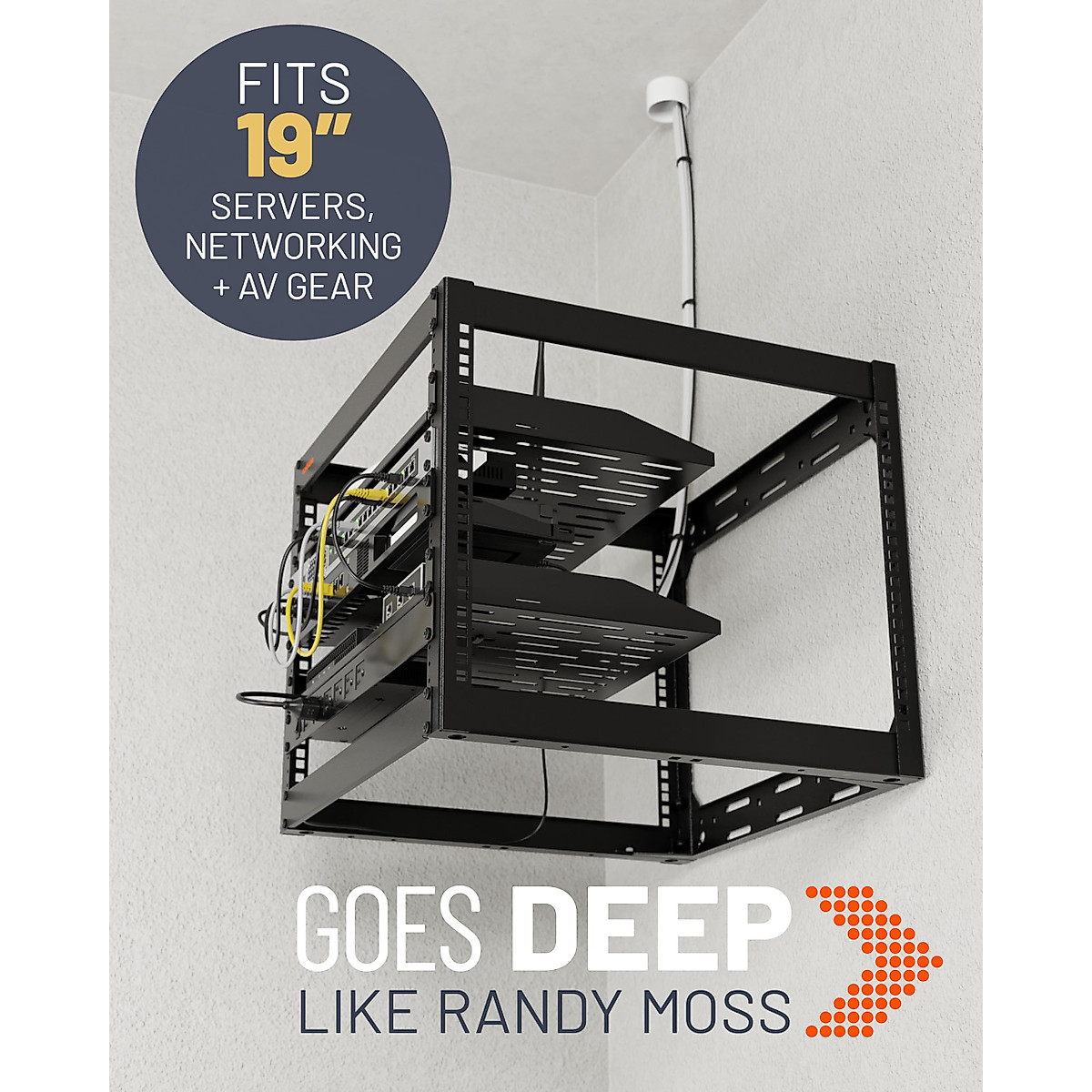 ECHOGEAR 10U Network Rack - Wall Mountable Heavy Duty 4 Post Design Holds All Your Networking & AV Gear - Open Frame Design Includes 2 1U Vented Shelves & Mounting Hardware