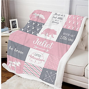 OLDCHI Woodland Personalized Baby Blanket for Girls with Name, Customized Pink Woodland Blanket for Newborn Girls, Blankets for Girls Personalized Woodland, Gift for Baby Nursery