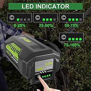 2 Pack 6.0Ah 40 Volt Replacement for Ryobi 40V Battery and Charger Kit Compatible with Ryobi 40 Volt Battery Lithium OP4040 OP40401 OP4026 OP40261 OP4050 OP40201 OP40601 (Green)