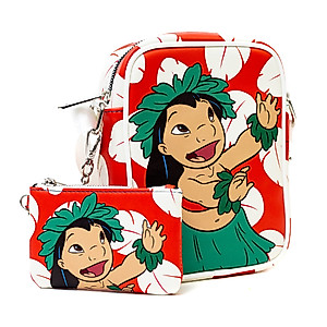 Disney Bag and Wallet Combo, Lilo and Stitch Lilo Hula Pose and Dress Print Red, Vegan Leather