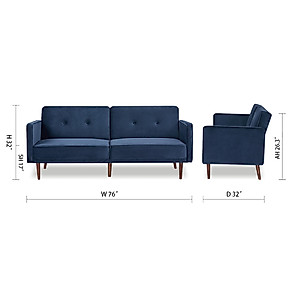 Artdeco Home Convertible Sofa with 3 Level of Adjustability, 76" W Mid-Century Style Soft 100% Polyester Fabric Sofa Bed for Living Room (Velvet Blue)