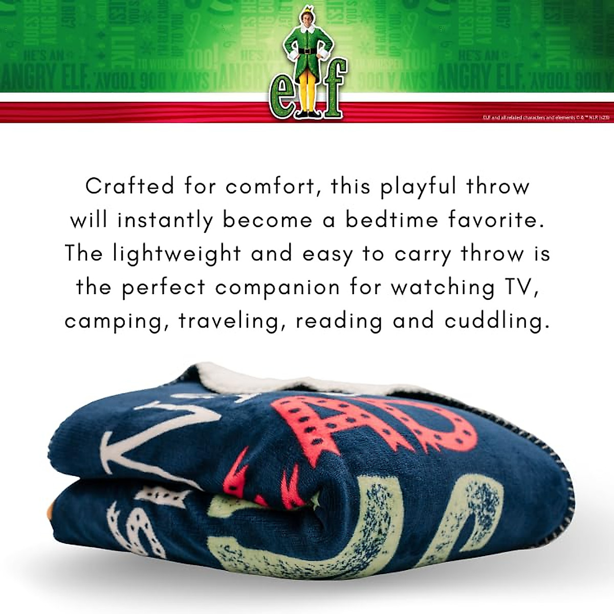 Franco Elf The Movie Holiday Christmas Bedding Soft Plush Sherpa Blanket Throw, 46 in x 60 in, (Officially Licensed Product)