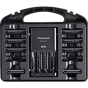 Panasonic K-KJ75KHC66A eneloop pro High Capacity Rechargeable Batteries Power Pack 6AA, 6AAA, Advanced Battery Charger with USB Charging Port and Plastic Storage Case