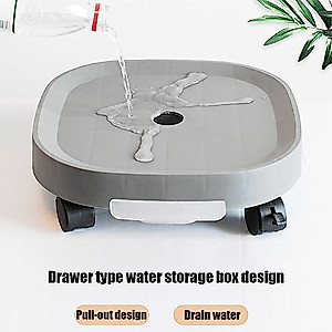 RUDINO,Plant Caddy,Rolling Plant Stand,Plant Dolly with Wheels,Plant Caddy with Wheels Heavy Duty,Square Flower Pot Mover with 4 Wheels with Brake Wheels,with Drawer Water Reservoir,for Planters