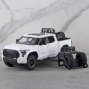 OANMYJJO Toy Trucks for Boys 1/24 Toyota Tundra Diecast Metal Model Toy Pickup Truck Pull Back Car Model with Light and Sound Toy Trucks for Boys Age 4-7(White)