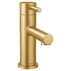 Moen Align Brushed Gold One-Handle Modern Bathroom Faucet with Drain Assembly and Optional Deckplate, Single Hole Bathroom Sink Faucet, 6190BG