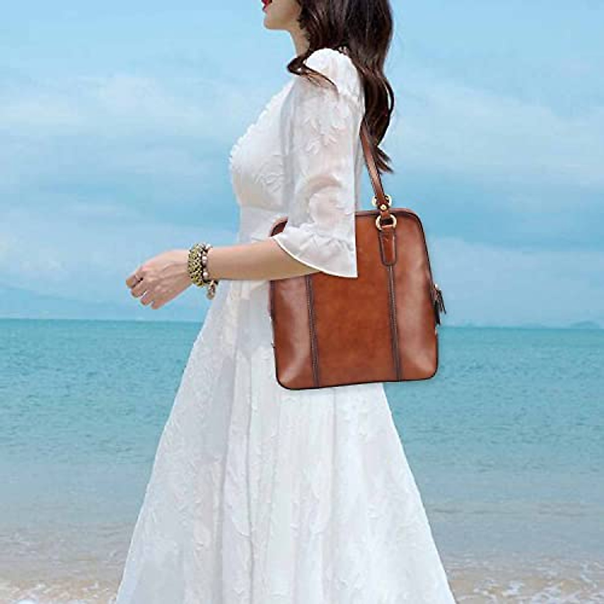 Ronts Banuce Fashion Vintage Leather Convertible Backpack Purse for Women Small Shoulder Bag for 9.7 Inch iPad School Daypack Brown