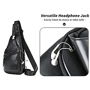 Genuine Leather Sling Bag, Metal Buckle Crossbody Bags Shoulder Cross Chest Pack Small Travel Backpack for Men and Women Black