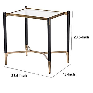 Benjara 24 Inch Accent Side Table, Iron Frame, Glass Top, Modern, Gold and Black
