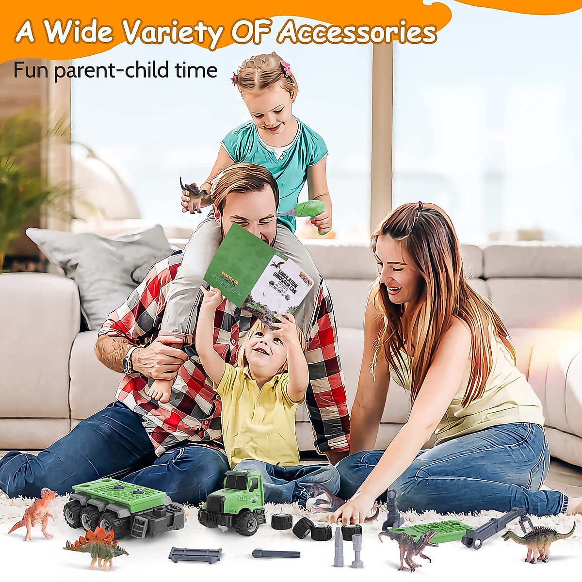 FANURY Dinosaur Toys Truck with Lights Sounds for Kids, 8 Dinosaurs & Electric Drill, Take Apart Truck Building Toys, Dino Transport Cars Playset Toys Gifts for 3 4 5 6 7 8 Year Old Boys Girls