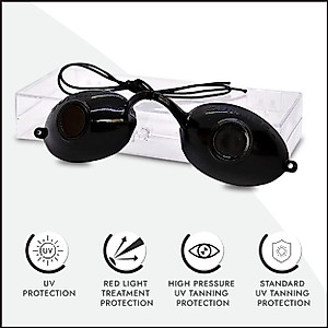 Super Sunnies UV Eye Protection, FDA Compliant Individual Tanning Bed Goggles Eyeshields, Glasses, With a Clear Case/Box (Black)