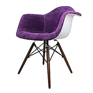 CozyBlock Mid-Century Modern Velvet Fabric Upholstered Accent Arm Chair with Dark Walnut Wood Eiffel Legs Set of 2 (Purple)