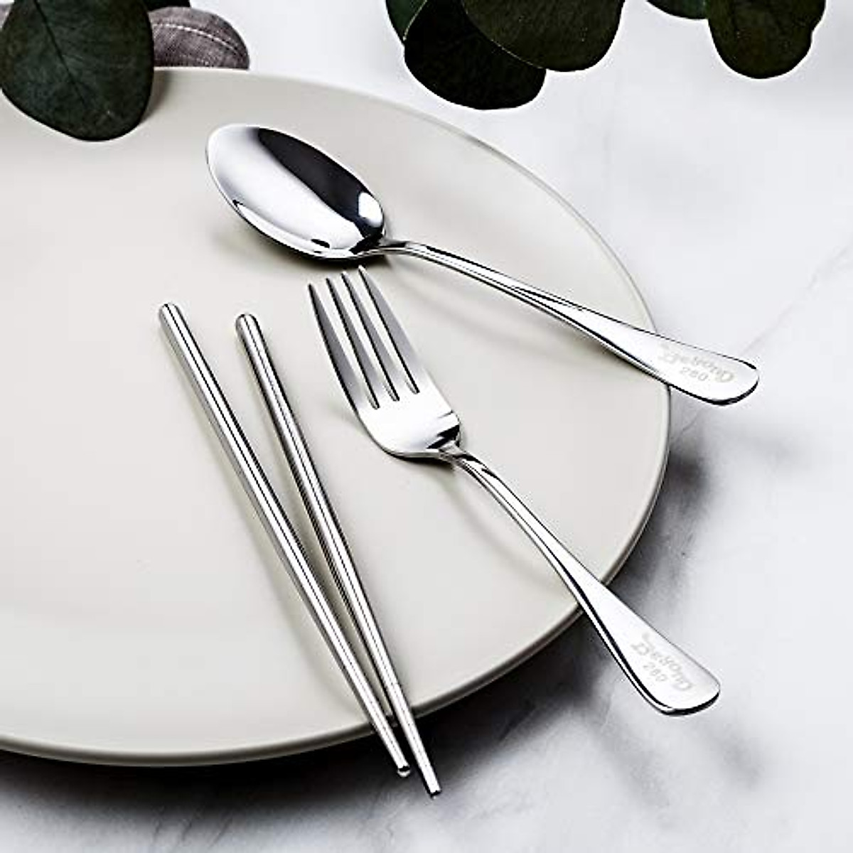 Beyond 280 Stainless Steel Flatware Set for School, Travel and Outdoor, Portable 3 Piece Set Reusable Chopsticks, Fork, Spoon (Blue Case)