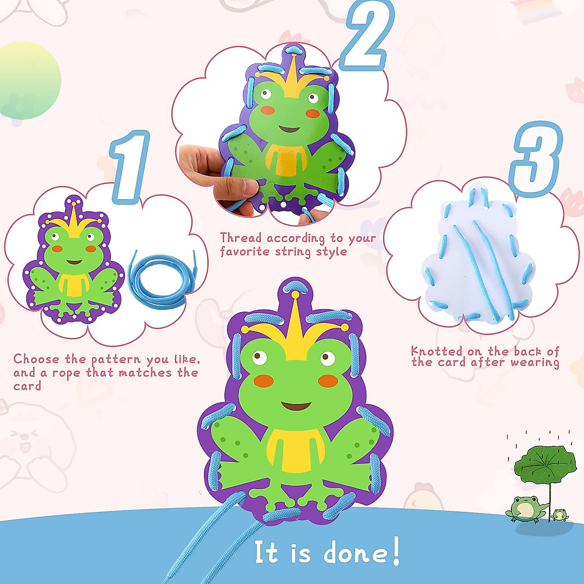 Zonon 8 Pieces Kids Lacing Cards Sewing Cards in 8 Patterns Lacing Games for Developing Imagination Education Supplies Children Sewing Game Favors (Princess, Castle Style)