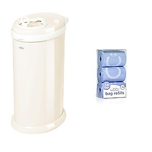 Ubbi Steel Diaper Pail and Refill Bags Bundle for Odor Control and Easy Disposal