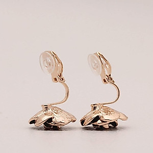 Black Rose Flower Vintage Rose Gold Plated Clip On Fake Stud Earrings for Women No Piercings Ear Fashion Elegant Vintage Wedding Jewelry Gifts for Birthday Hypoallergenic 15mm