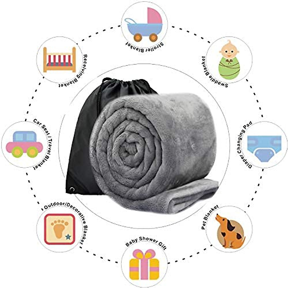 NICE COM SUPPLY Travel Blanket, 40X60, Portable, Warm, Cozy, Throw, for Car, Airplane, Chair, Small, Fleece, Full Body Cover, Grey