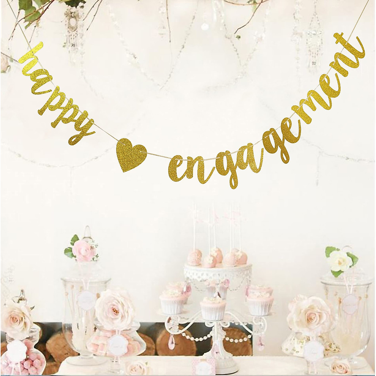 YaFeiDa Happy Engagement Banner Future Mr & Mrs Banner for Engagement Bridal Shower Bride and Groom Party Decorations Pre-Strung Sign (Gold) (SKA-NB024)