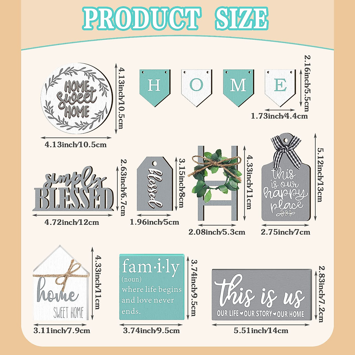 FairySandy 11 Pcs Farmhouse Tiered Tray Decor Home Wood Sign Rustic Simply Blessed Wooden Beads Tiered Tray Decorations Set for Home Kitchen Table