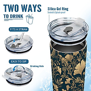 QWEUIOP 20oz Insulated Travel Coffee Mug Golden Ginkgo And Palm Stainless Steel Tumbler with Lid Double Wall Vacuum Coffee Cup For Hot and Cold Drinks14562