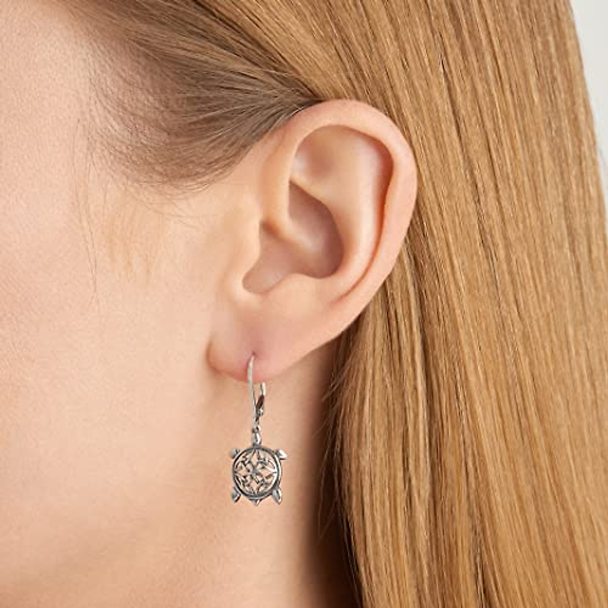 MORGAN & PAIGE Silver Turtle Celtic Knot Dangle Earrings for Women - 925 Sterling Silver Drop Earring Design, Lightweight and Hypoallergenic for Sensitive Ears with Secure Clasp