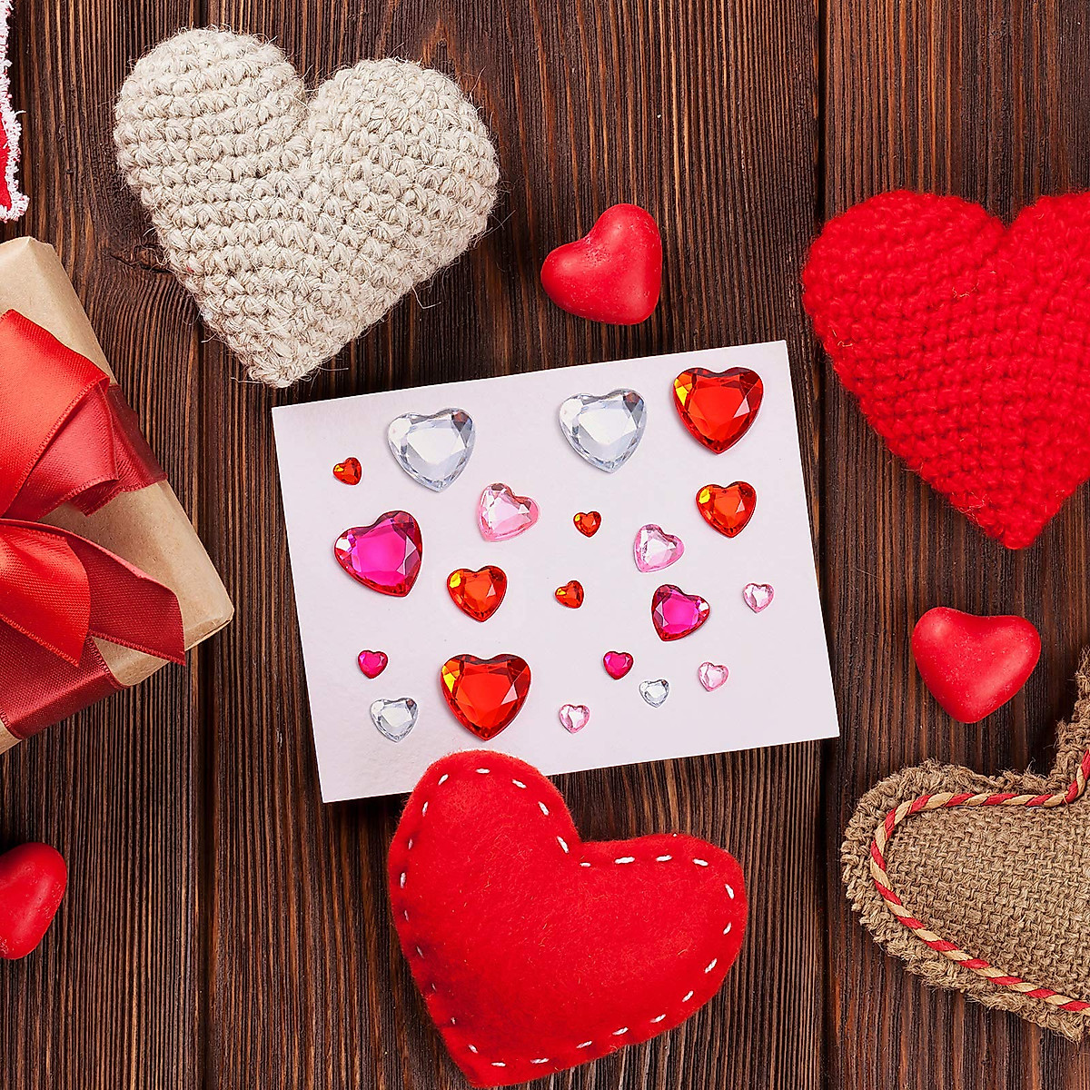 516 Pieces Acrylic Heart Gems Rhinestone Sticker Heart Crystal Gems Sticker Self-Adhesive Rhinestone Sticker Flat Back Heart Rhinestones for Wedding Decoration DIY Crafts Jewelry Making