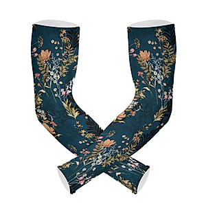 JUNZAN Gardening Sleeves for Women Sun Protection Arm Cooling Sleeves Garden Sleeves with Thumb Hole Navy Blue