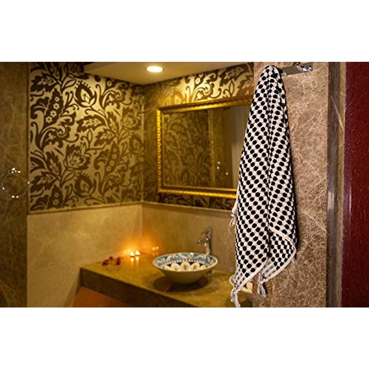 Organic Turkish Cotton Hand Towels for Bathroom | Oversized - 17 x 35 Inches | Large Soft Plush Fluffy Highly Absorbent Towels for Kitchen, Hand and Face (Black, Hand Towel)