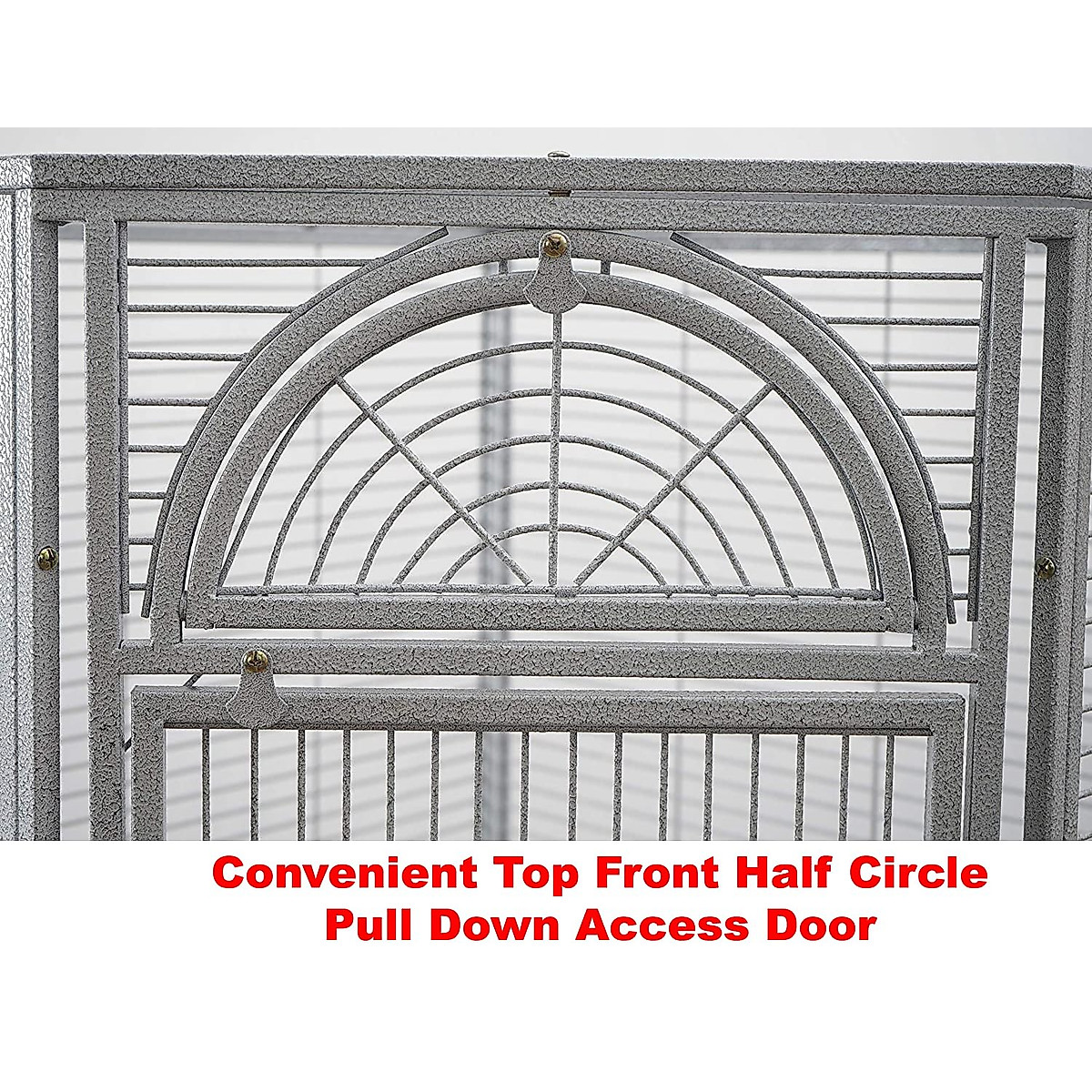 64" Extra Large Corner Bird Flight Breeding Wrought Iron Rolling Parrot Cage Side Solid Metal Plate Feed Doors Pull Out Metal Grate and Tray with Around Metal Seed Guard