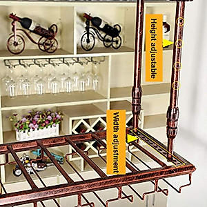 Metal Retro Wall Hanging Mounted Wine Champagne Glass Goblets Stemware Rack Holder, 80 x 30 cm Hold Up to 8 Bottles Wine and 24 Cups Glasses