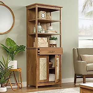 Sauder Coral Cape Library with Doors, L: 26.77" x W: 16.18" x H: 66.97", Sindoori Mango Finish