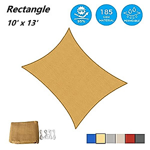 Asteroutdoor Sun Shade Sail Rectangle 10' x 13' UV Block Canopy for Patio Backyard Lawn Garden Outdoor Activities, Sand